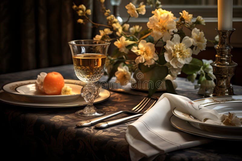Classic Table Setting in Dark Colors Stock Image - Image of festive ...