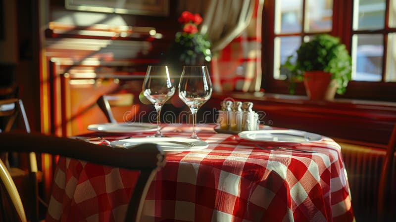 Classic Table Setting Featuring Red White Checkered Tablecloth Stock ...