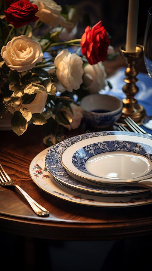 Classic Table Setting in Dark Colors Stock Photo - Image of color ...
