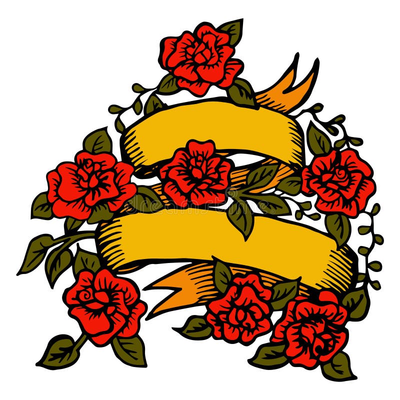 Classic Tattoo Ribbon with Roses Stock Vector - Illustration of ...