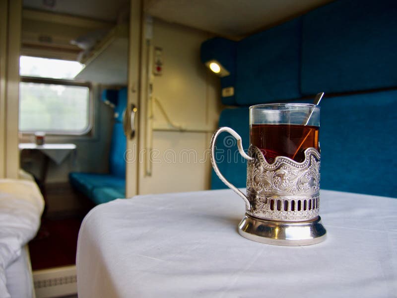 Classic Tea in Russian Train Stock Image - Image of retro, orange ...