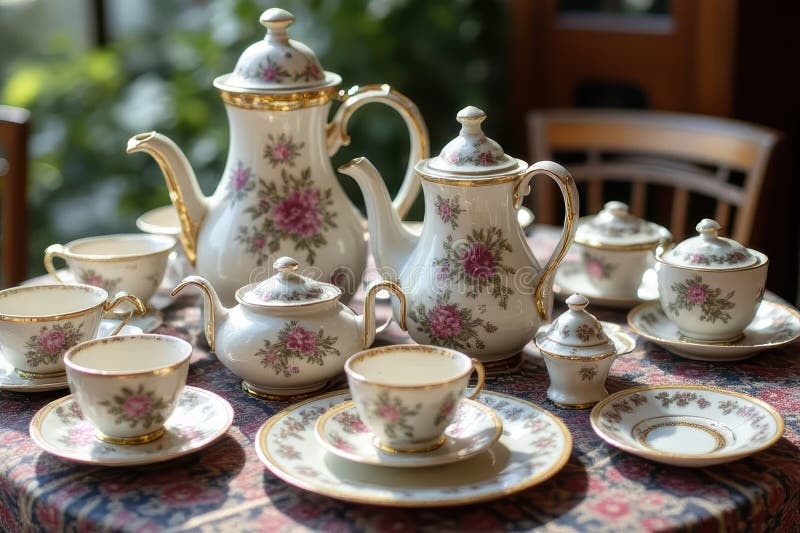 Classic Tea Set Composition Stock Illustration - Illustration of teapot ...