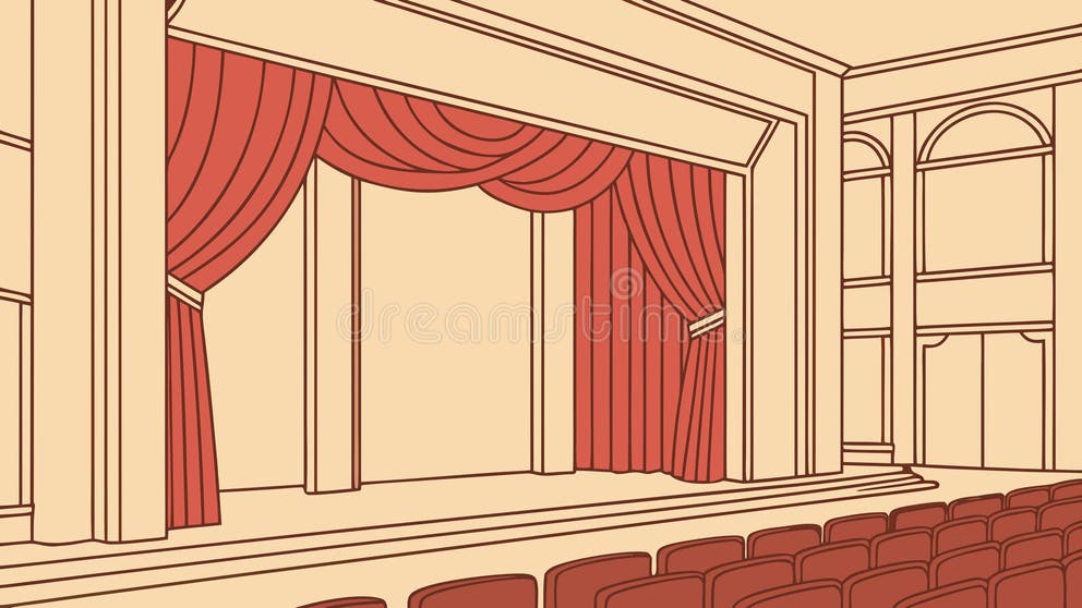 Classic Theater Interior with Red Curtains, Vector Design Generative AI ...
