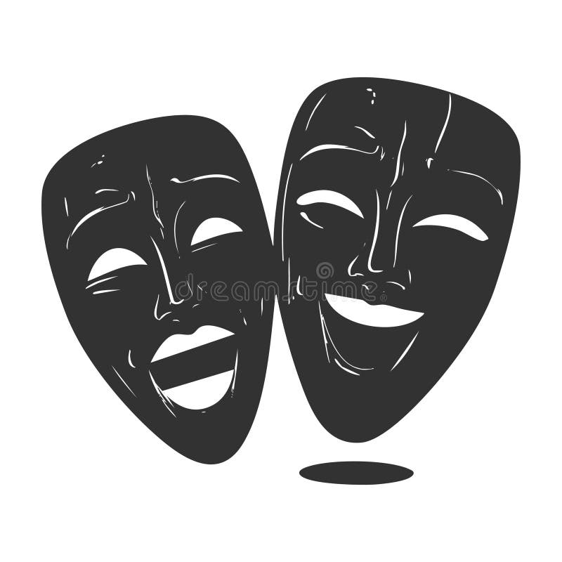 Classic Theater Masks Symbolizing Comedy and Tragedy in Black and White ...