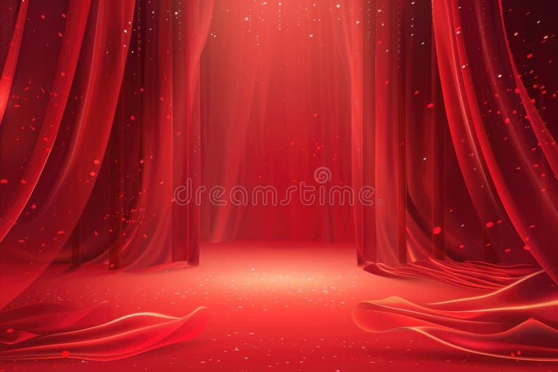 A Classic Theater Setup with a Red Stage, Curtain, and Bright Lights ...