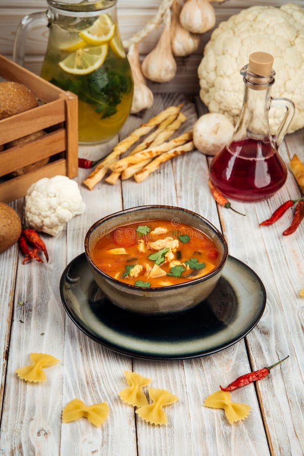 Classic Tom Yam Soup with Shrimp Rice Champignons Stock Image - Image ...