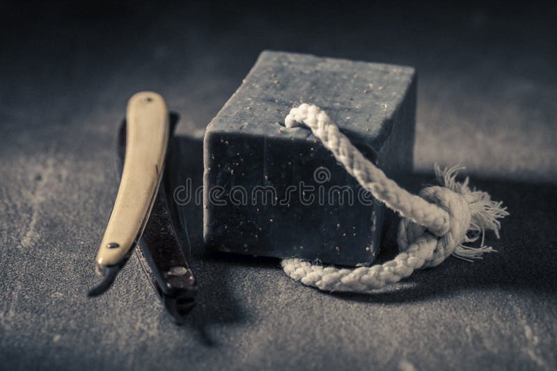 Classic Tools for Barber with Grey Soap, Razor and Brush Stock Image ...