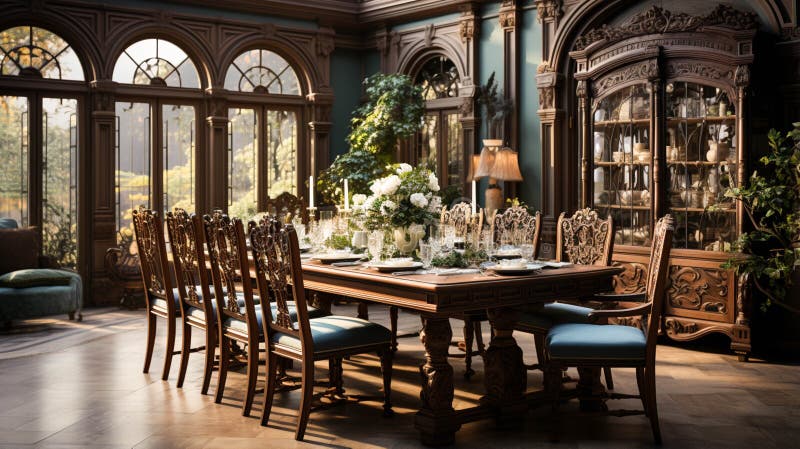Classic Traditional Style Home Dining Room Stock Image - Image of ...