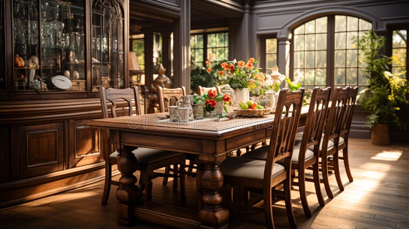 Classic Traditional Style Home Dining Room Stock Image - Image of ...