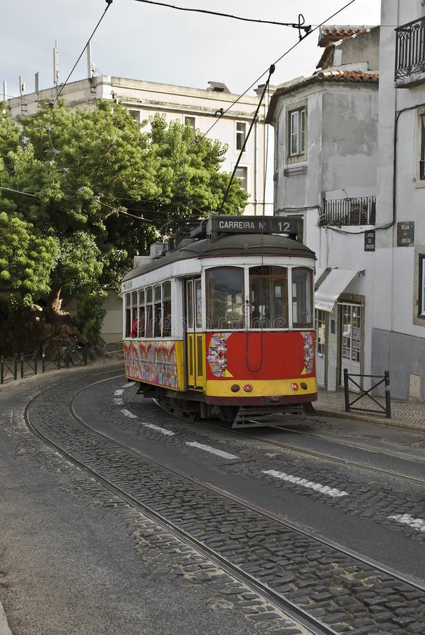 Classic Tram in Lisbon Street. Stock Photo - Image of train, cable ...