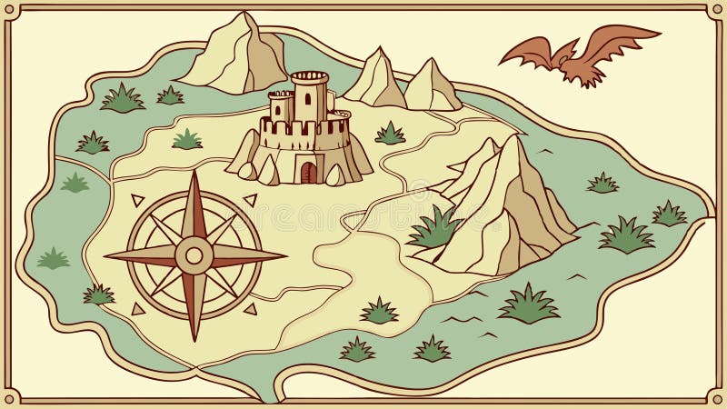 A Classic Treasure Map of a Pirate Island with a Bat, Vector Design ...