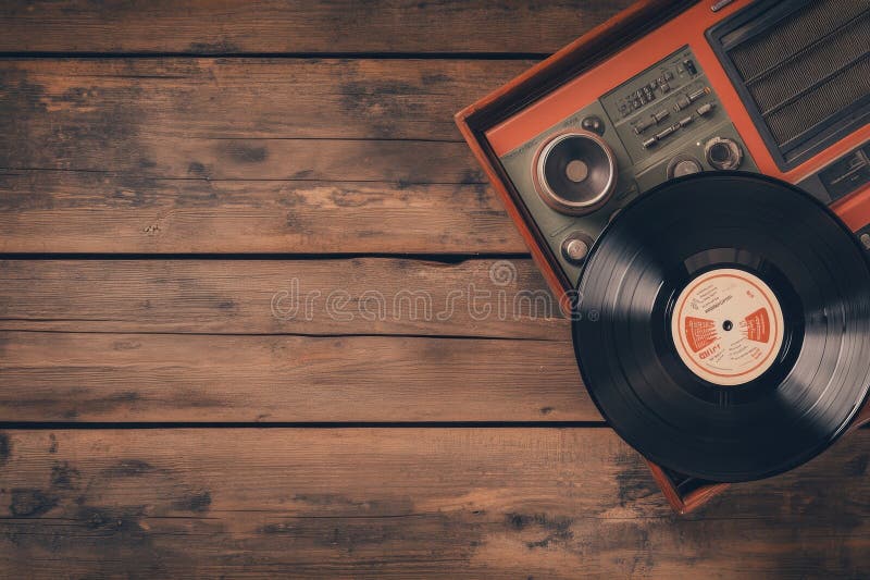 Vintage Turntable and Vinyl Record on Wooden Table with a Nostalgic ...