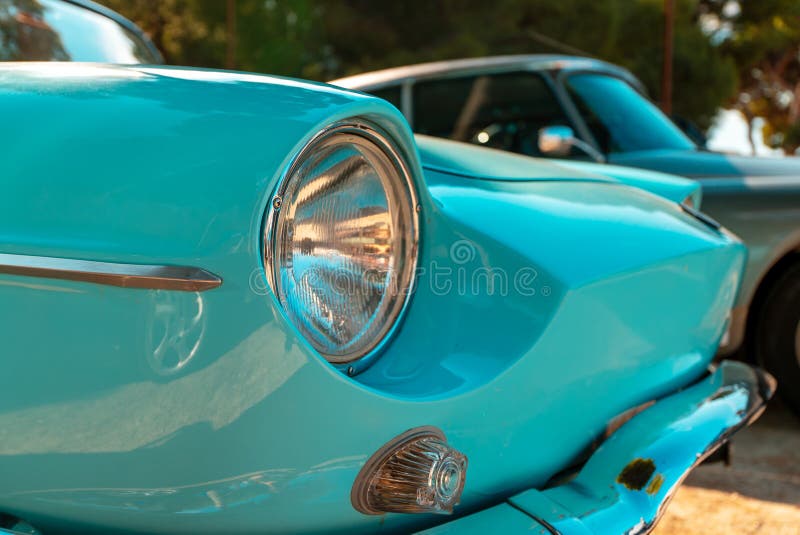 Classic Turquoise Car with Shiny Headlight Editorial Image - Image of ...