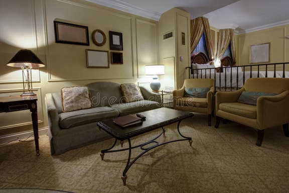 Classic Two Level Room with Sofa and Bed Stock Photo - Image of ...