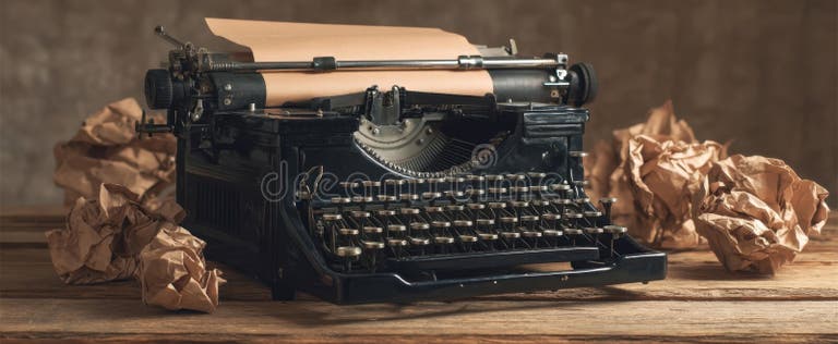 The Classic Typewriter Surrounded by Crumpled Paper and Creativity..AI ...