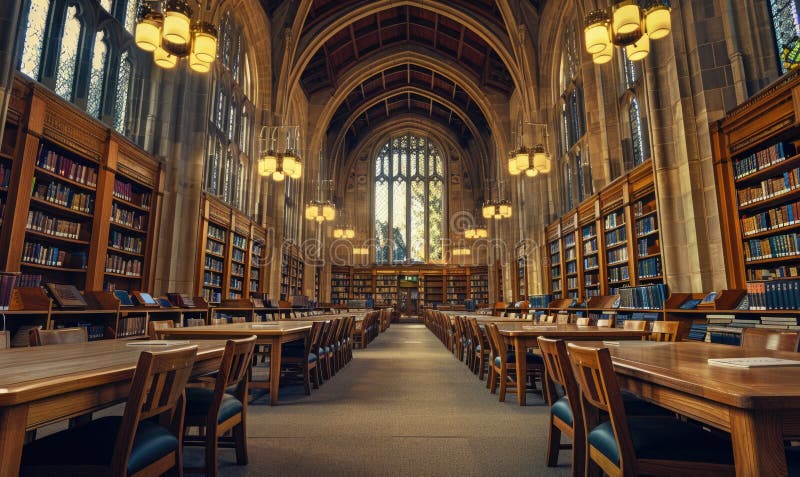 Classic University Library Interior with High Ceilings Stock Image ...
