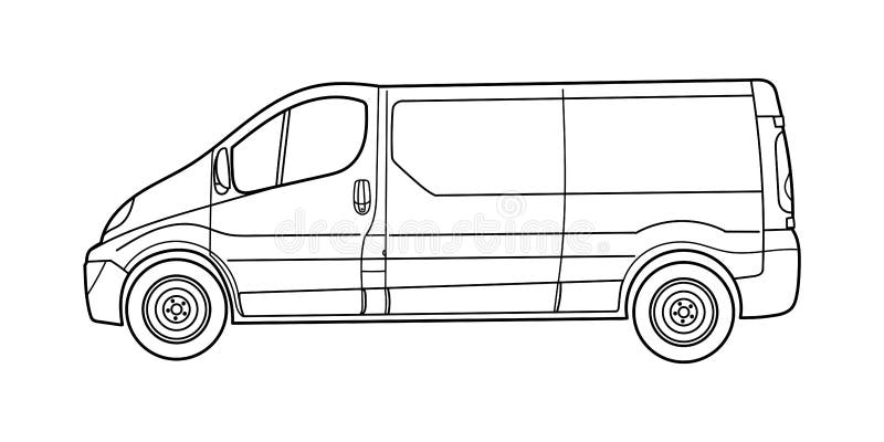 Classic Van Car. Side View Shot. Outline Doodle Stock Illustration ...