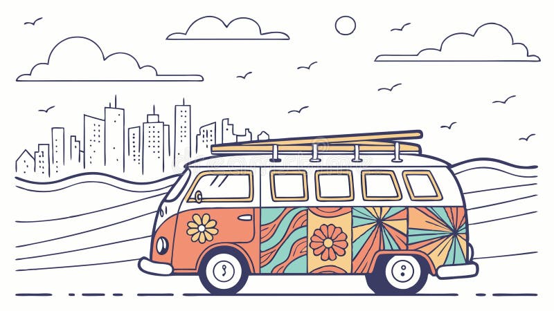 Classic Van Sketch, Patterned Design, Urban Outline Art, Vector Design ...