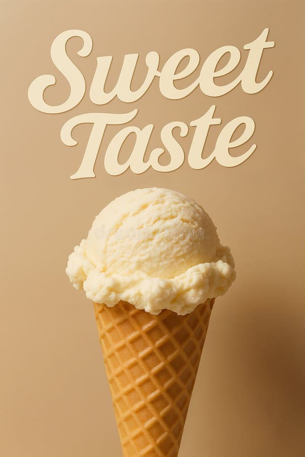 Vanilla Ice Cream Cone with Retro Text Stock Photo - Image of sweet ...