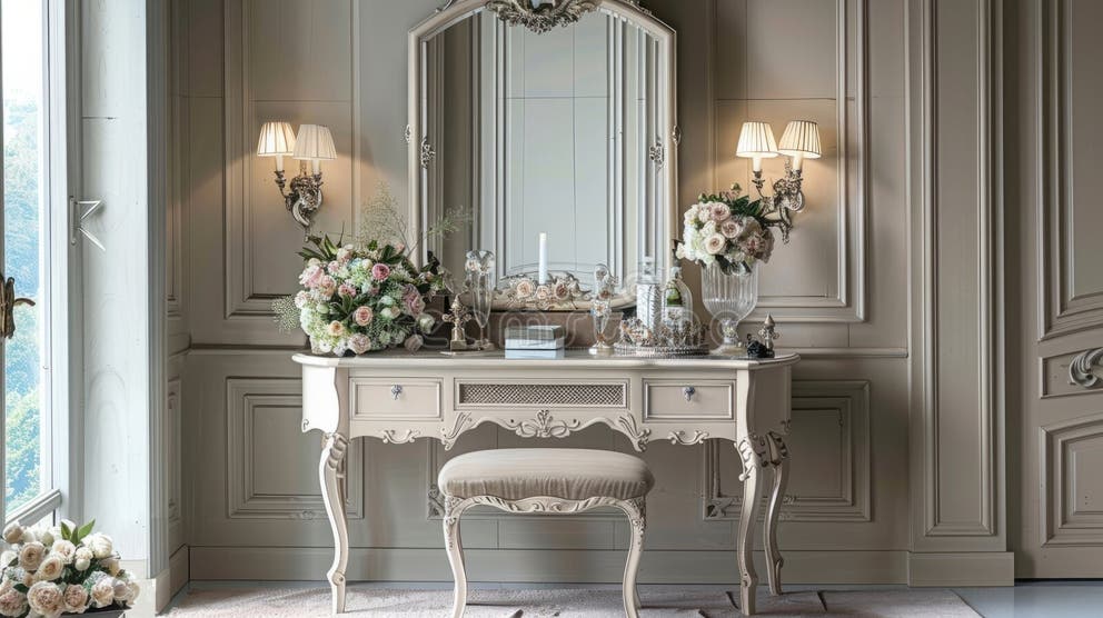 Classic Vanity Table with Timeless Mirror Stock Illustration ...
