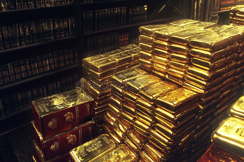 A Classic Vault Packed with Orderly Stacks of Gold Bars, Representing ...