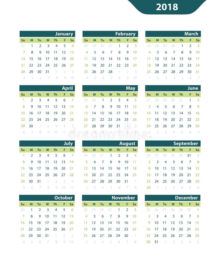 Classic Vector Calendar 2018 Stock Vector - Illustration of modern ...