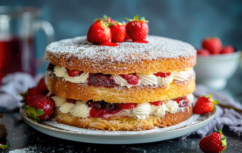 Classic Victoria Sponge Cake Filled with Strawberry Cream. by AI ...