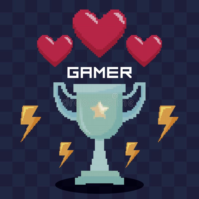 Classic Video Game Trophy and Hearts Stock Vector - Illustration of ...