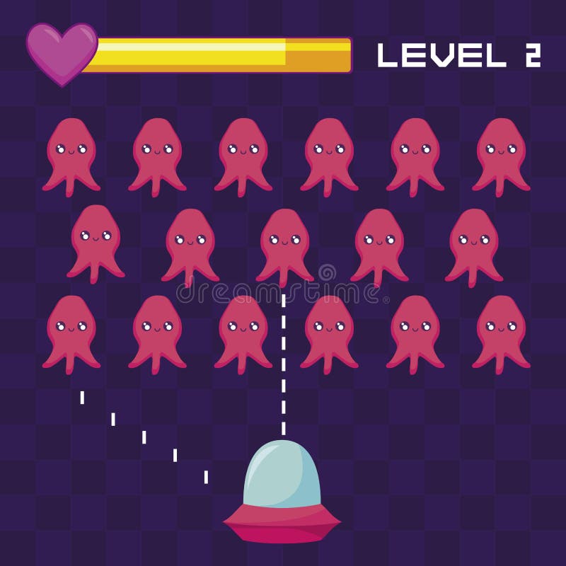 Classic Video Game Ufo Flying and Aliens Stock Vector - Illustration of ...