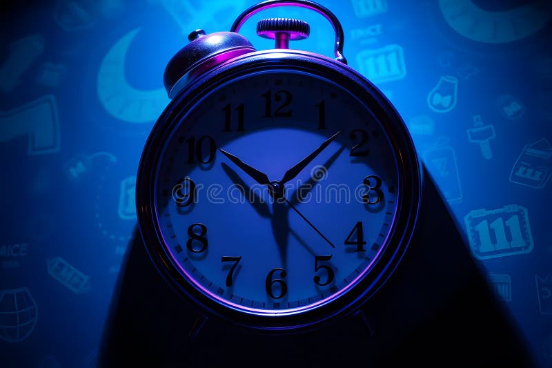 Vintage Blue Alarm Clock with Repeating Time Pattern Background ...
