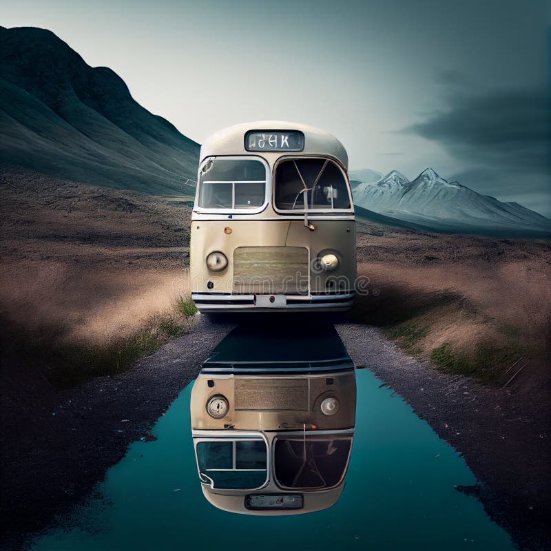 Classic Bus on Road stock illustration. Illustration of camper - 266940910