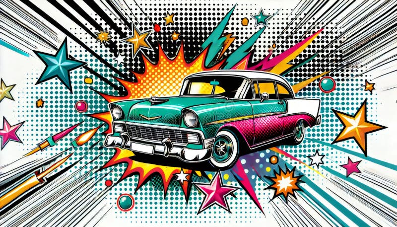 Classic Vintage Car Illustration Exploding with Pop Art Colors and ...