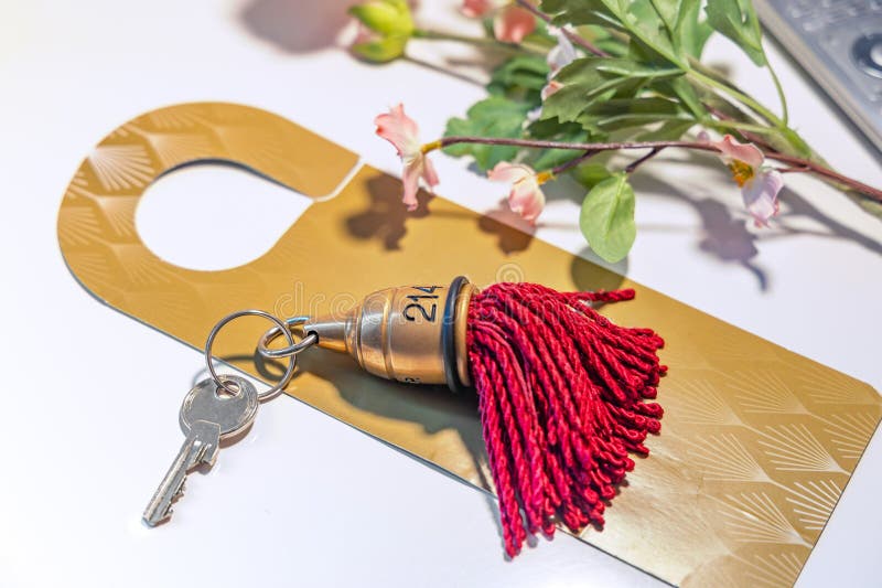 Classic Vintage Hotel Key with Red Silk Tassel Stock Photo - Image of ...