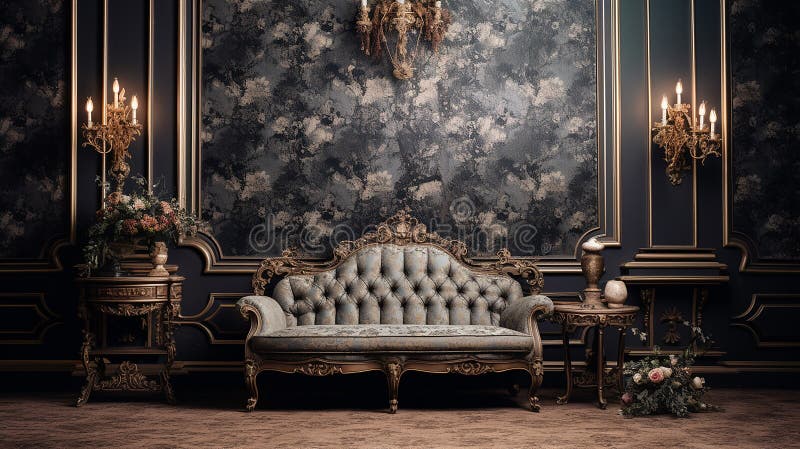 Classic and Vintage Luxury Wall Backdrop with Candles Stock ...