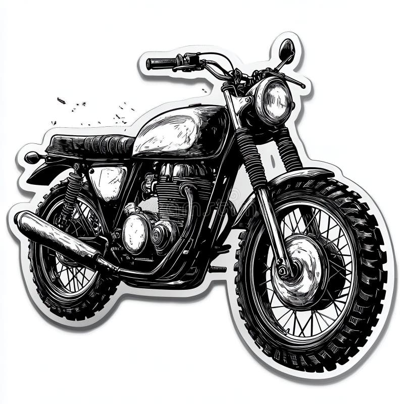 Classic Vintage Motorcycle Black and White Illustration Stock ...