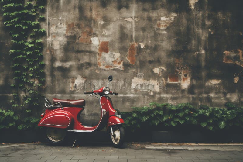 Classic Vintage Red Scooter Parked Against a Wall in a Timeless Retro ...