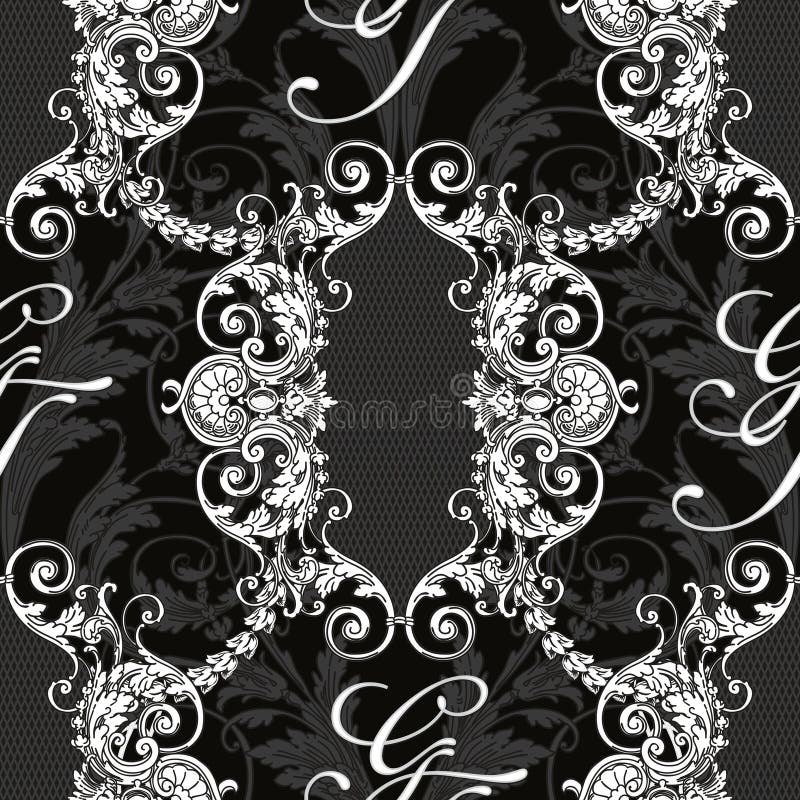 Classic Vintage Seamless Pattern with GT Monogram. White Elements on a ...