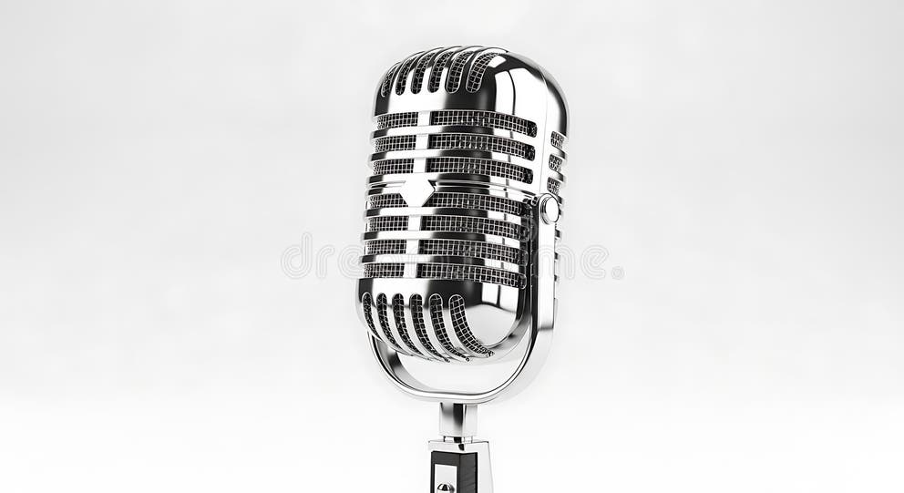 A Classic Vintage-style Microphone with a Chrome Finish, Featuring a ...