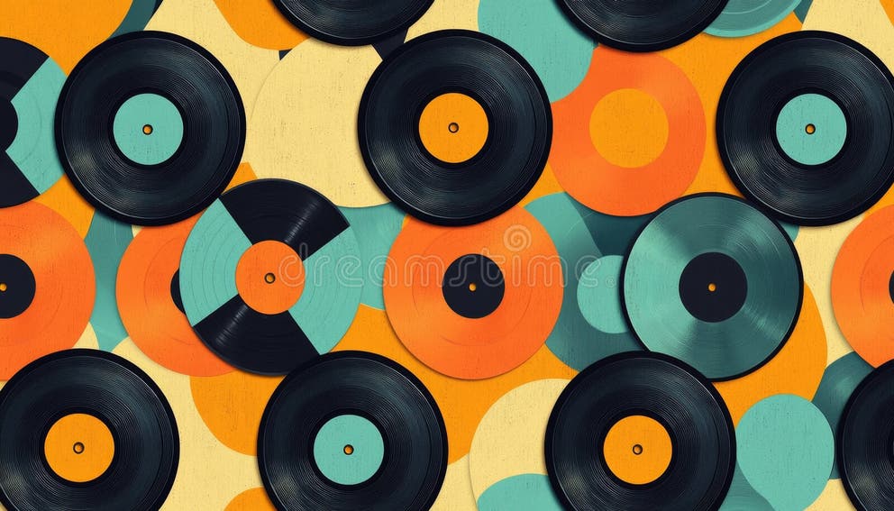 Classic Vinyl Record Pattern on Retro Background Stock Illustration ...