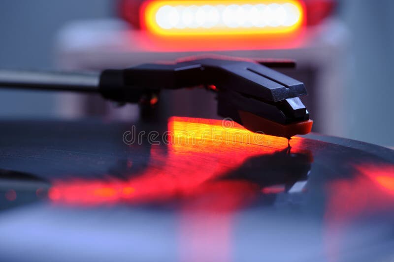 Classic Vinyl Record Player Closeup with Contoured Red Light. Stock ...
