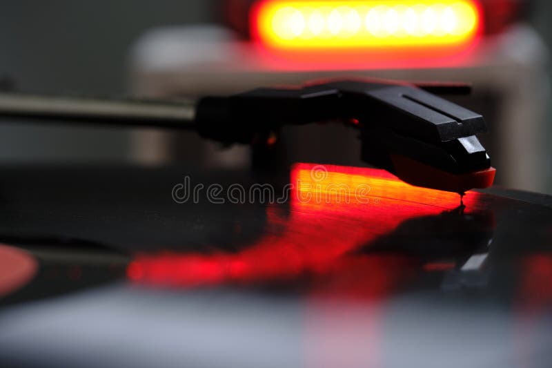 Classic Vinyl Record Player Closeup with Contoured Red Light. Stock ...