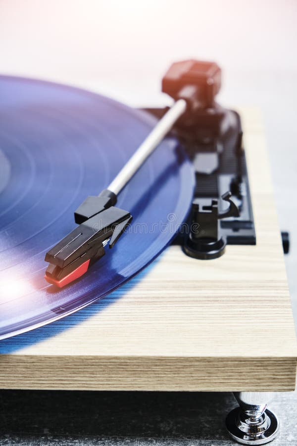 Classic Vinyl Record Player Closeup with Contoured Sunlight. Stock ...