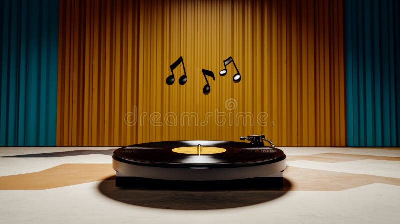 Classic Vinyl Record Player with Floating Musical Notes in a Vibrant ...
