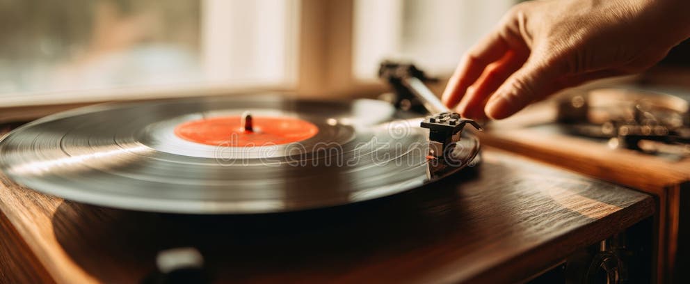 The Classic Vinyl Record Spinning on a Turntable with a Hand Adjusting ...