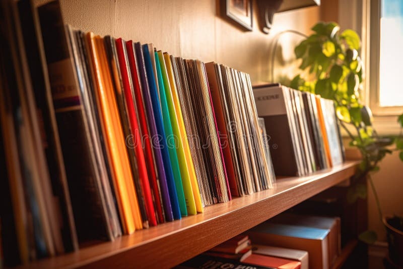 Classic Vinyl Records Stacked on a Shelf Stock Illustration ...