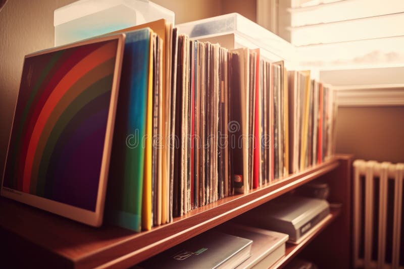 Classic Vinyl Records Stacked on a Shelf Stock Illustration ...