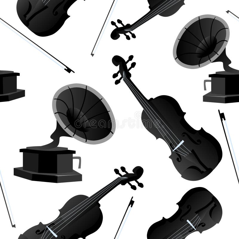 Classic Violin and Bow Hand Drawn Vector Illustration in Flat Style ...