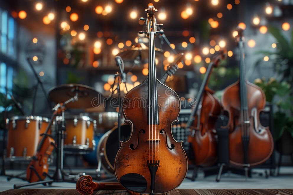 Elegant String Quartet Instruments on Stage Stock Image - Image of ...