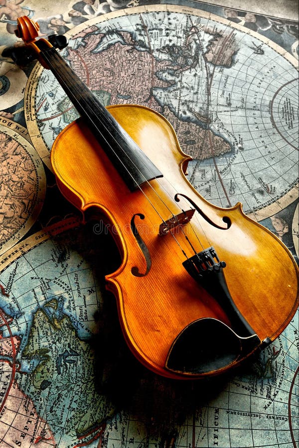 Classic violin on worldmap stock image. Image of hungarian - 10158353