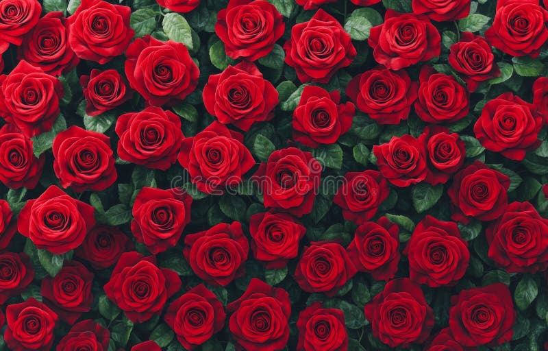 A Classic Wall Adorned with Fully Bloomed Deep Red Roses Forms a ...